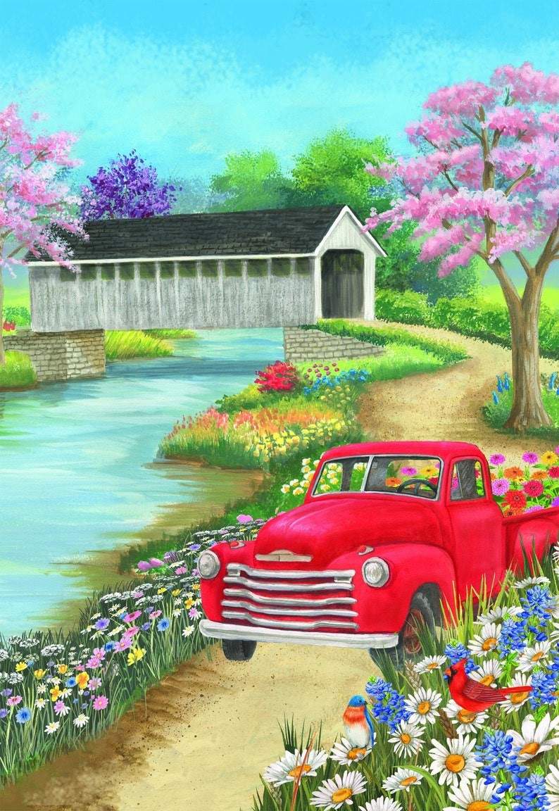 Solve Spring Covered Bridge by Mary Lou Troutman jigsaw puzzle online ...