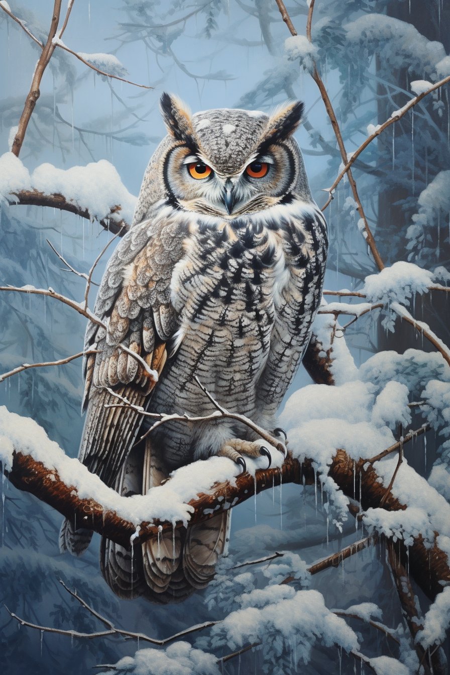 Solve owl in a winter forest jigsaw puzzle online with 198 pieces