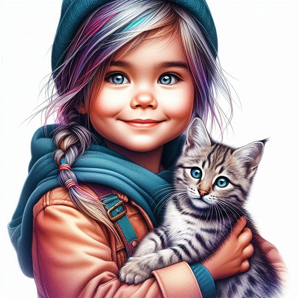 Solve Melody and her kitty Tiger jigsaw puzzle online with 64 pieces