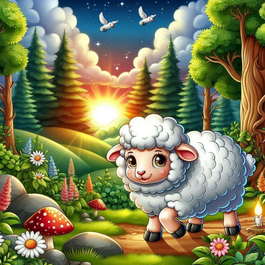 Solve PUZZLE - Little Lamb At Sunset jigsaw puzzle online with 81 pieces
