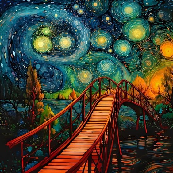 Solve Starry Night bridge * jigsaw puzzle online with 81 pieces
