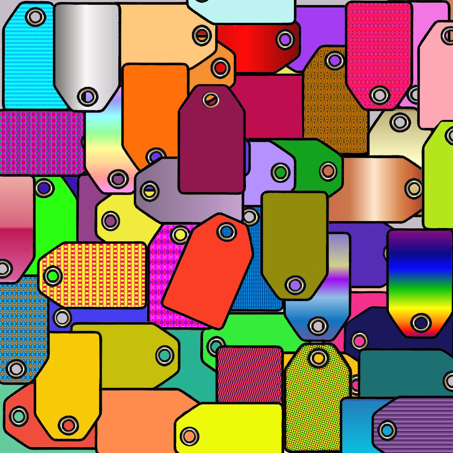 Solve A PILE OF TAGS jigsaw puzzle online with 100 pieces