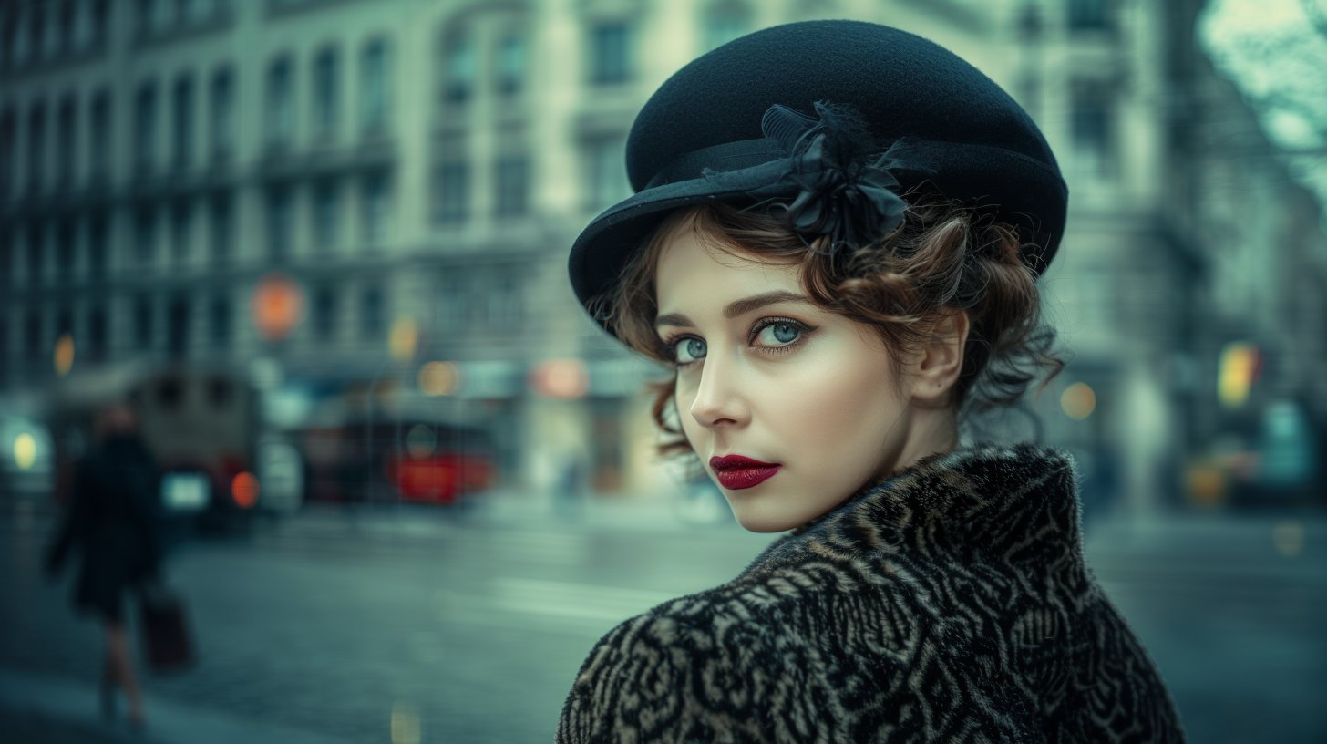 Solve Photo full face of a famale on the background of Warsaw 1920s ...