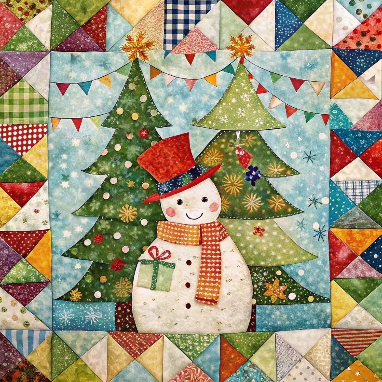 Solve Patchwork Snowman jigsaw puzzle online with 121 pieces