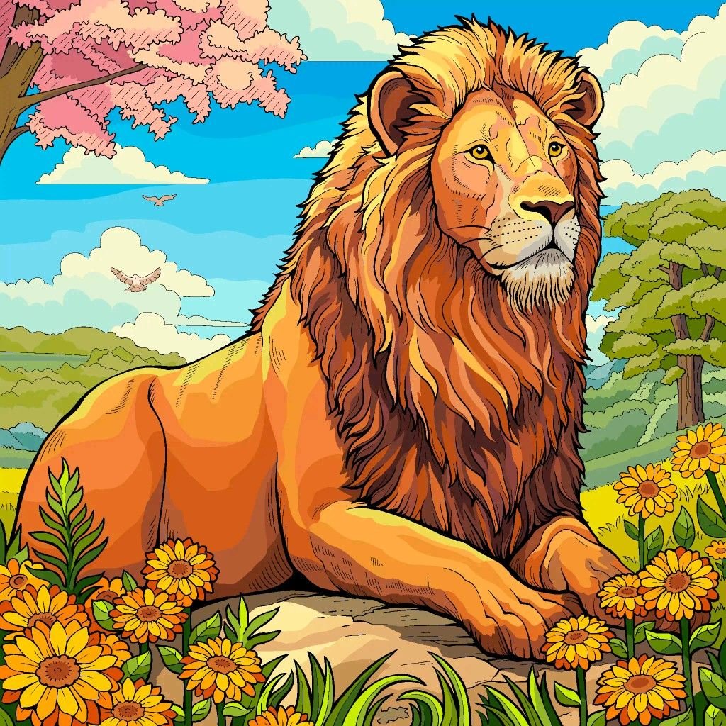 Solve puzzle A great big lion jigsaw puzzle online with 100 pieces