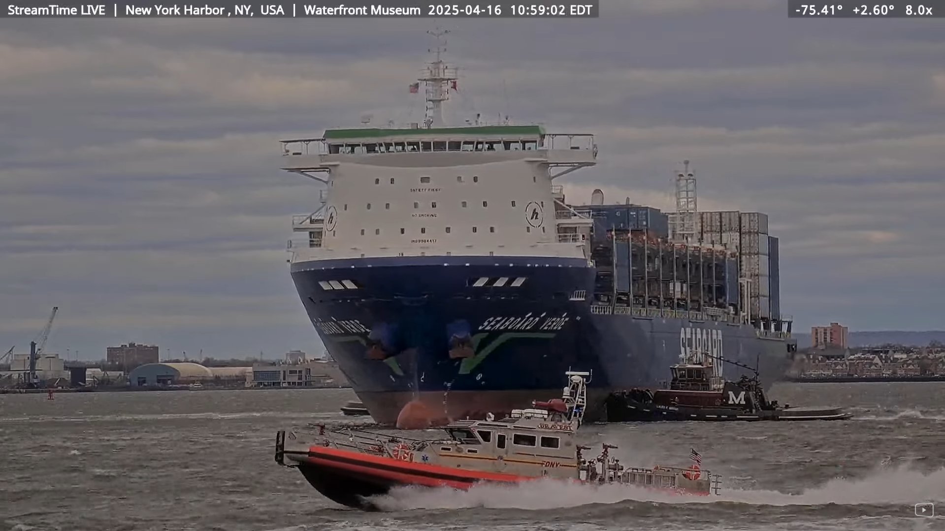 Solve Container ship Seaboard Verde and a FDNY Fire boat, NYH, 2025-04 ...