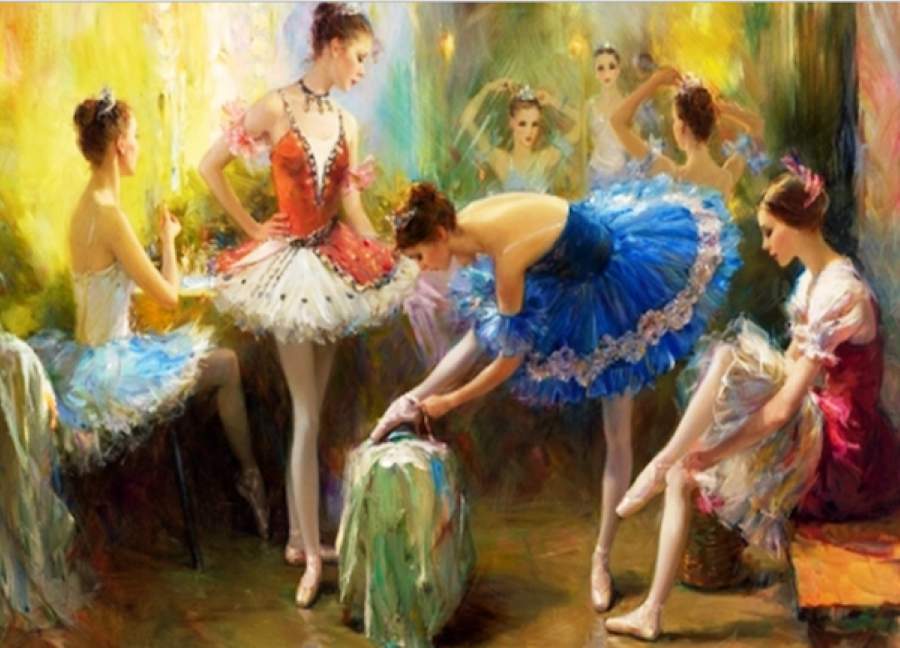 Solve Ballerinas getting ready for dance jigsaw puzzle online with 108 ...