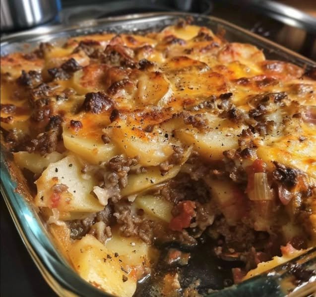 Solve Cheesy Hamburger Potato Casserole jigsaw puzzle online with 72 pieces