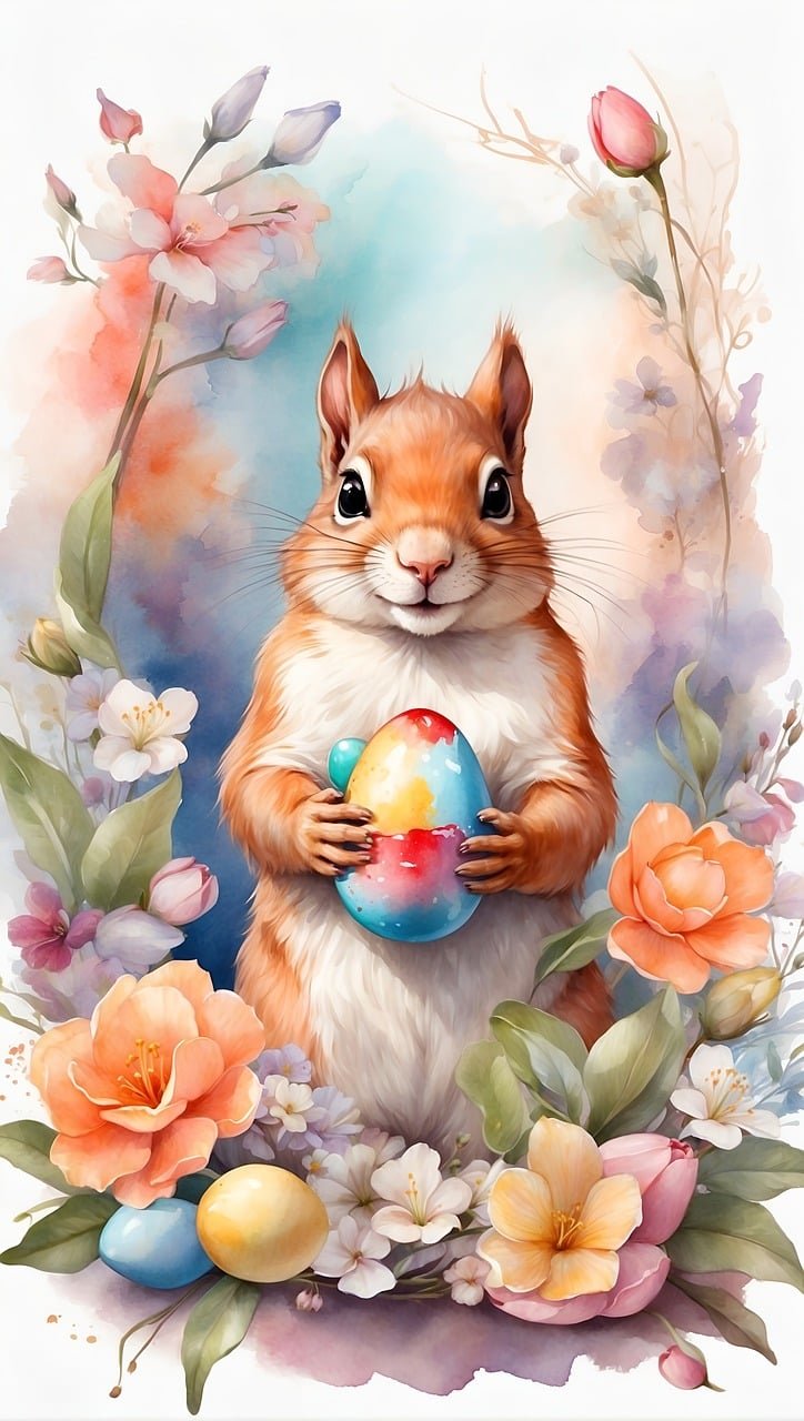 Solve Welcome, Easter Squirrel jigsaw puzzle online with 84 pieces