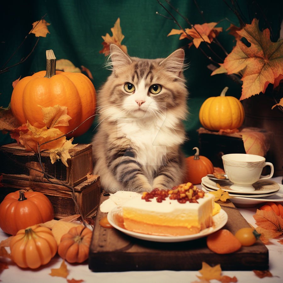 Solve Cat and pumpkin pie jigsaw puzzle online with 225 pieces