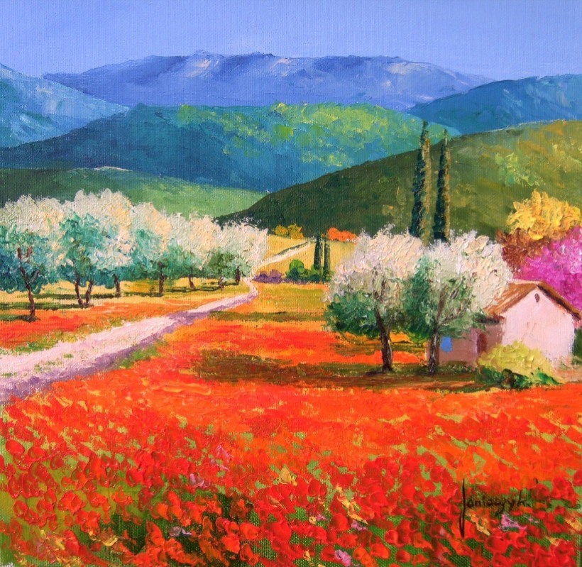Solve Poppies and Olive Trees jigsaw puzzle online with 81 pieces