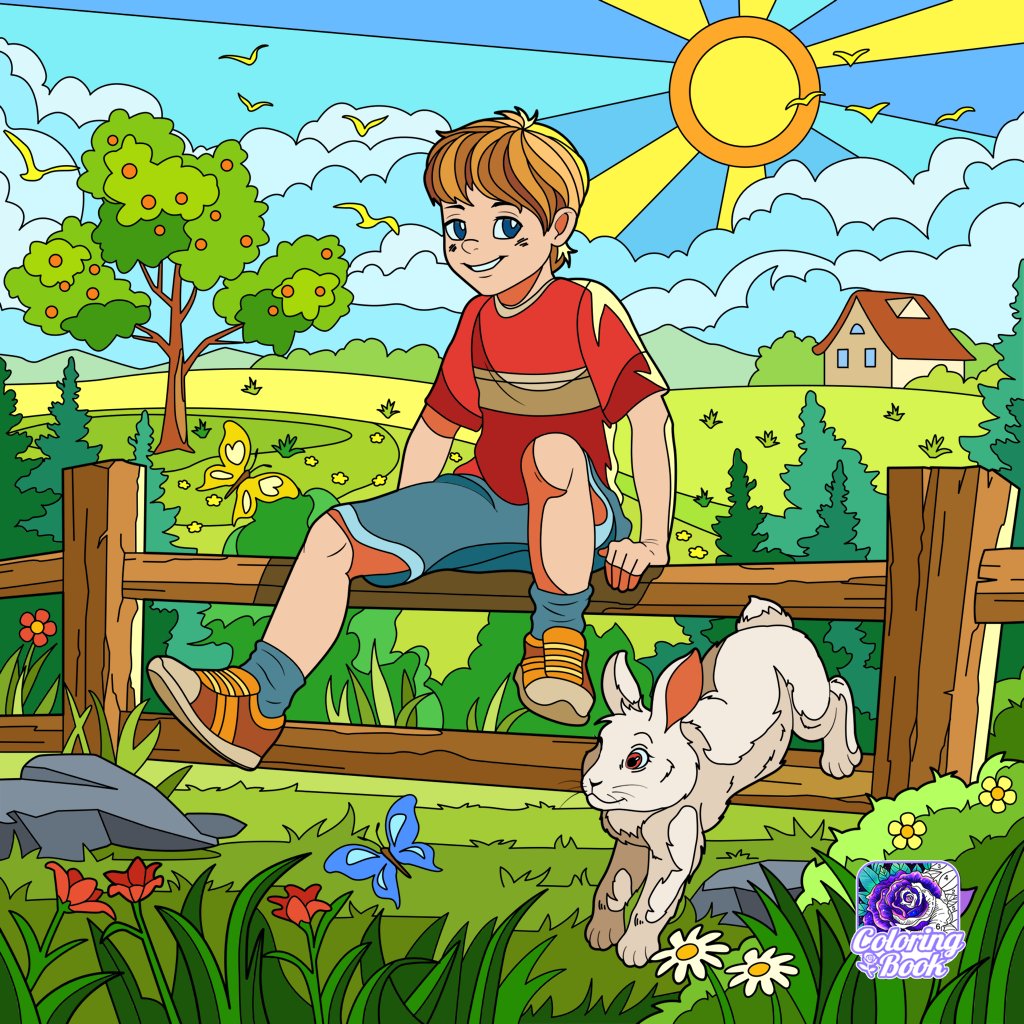 Solve PUZZLE - Boy And Rabbit Jumping The Fence jigsaw puzzle online ...