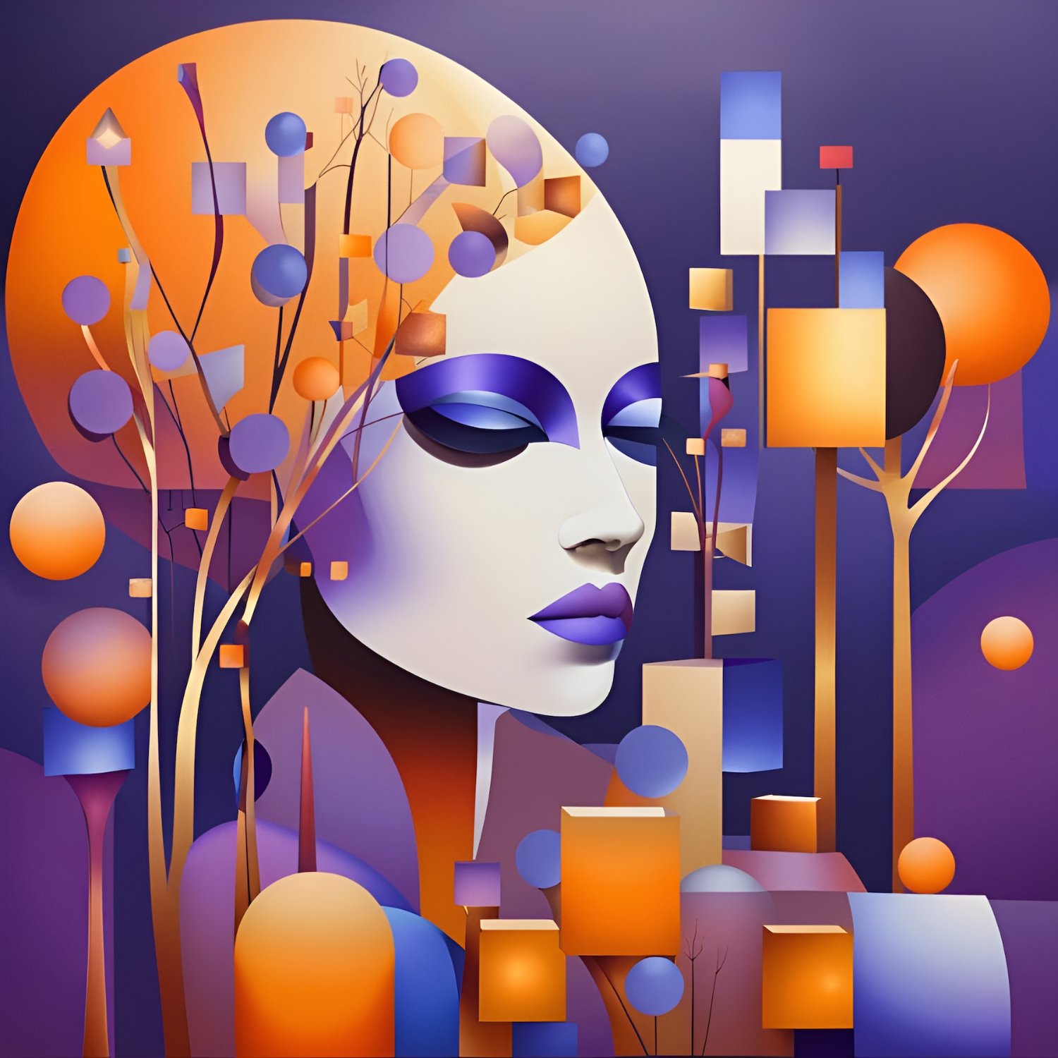Solve Orange and Purple Cubist Woman jigsaw puzzle online with 121 pieces