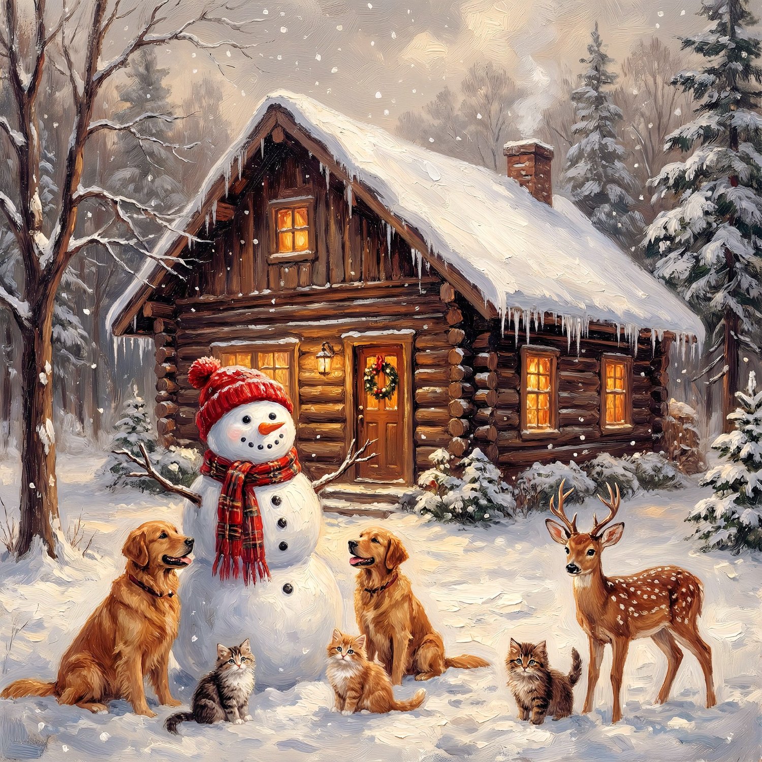 Solve Snowy Cabin Snowman and Critters, resizable 9 to 600 pieces ...