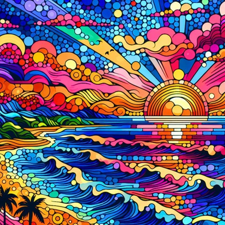 Solve Sunset in Stained Glass jigsaw puzzle online with 64 pieces