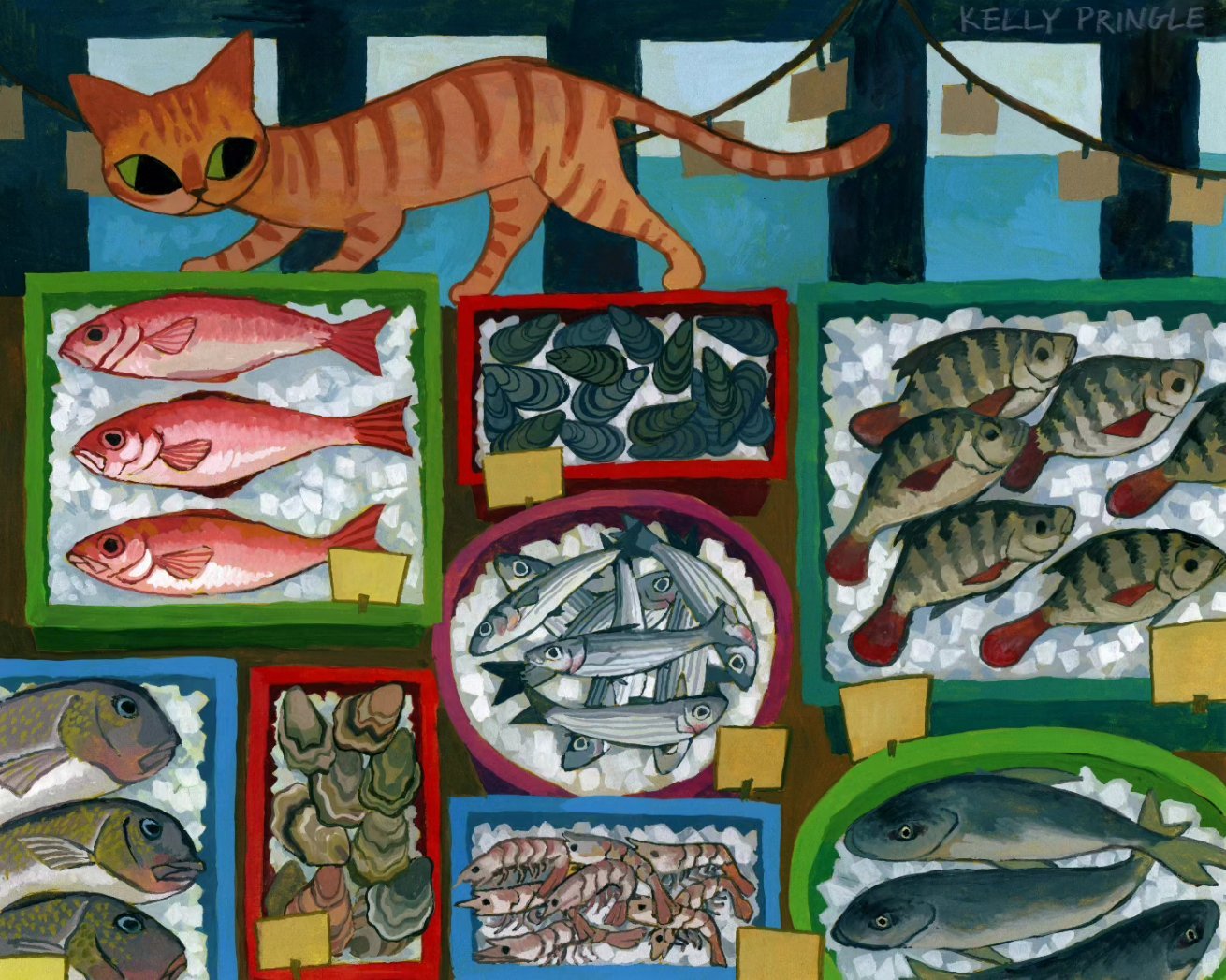 Solve "cat at the fish market" by Kelly Pringle jigsaw puzzle online ...