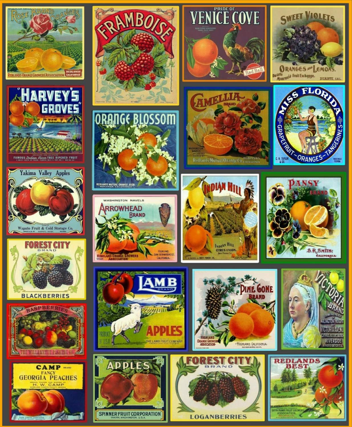 Solve Old fruit labels jigsaw puzzle online with 180 pieces