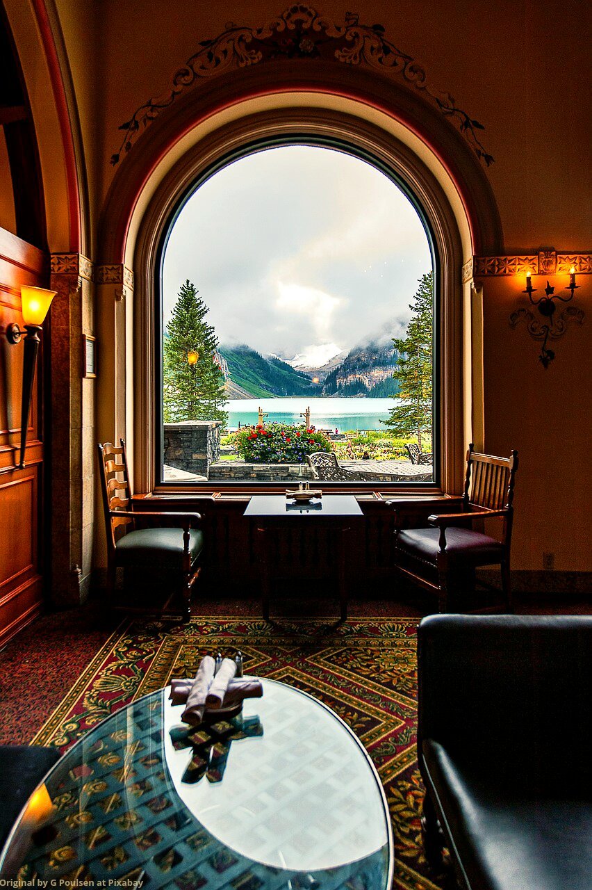Solve View from a window at Fairmont Chateau Lake Louise, Banff ...